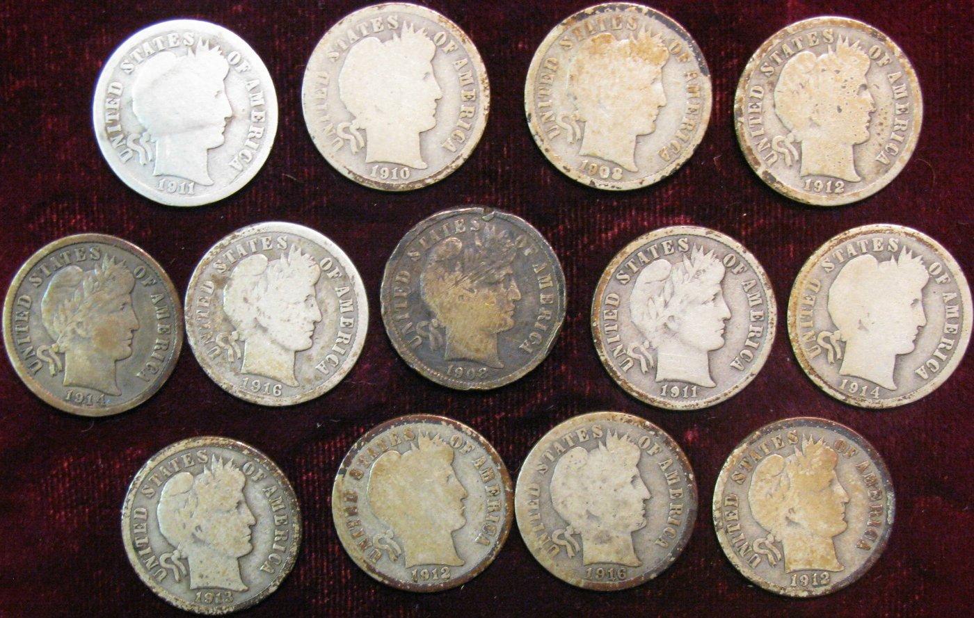 1564. 1908D, S, 10P, 11P, D, 12P, D, S, 13P, 14P, D, 16P, & S Barber ...