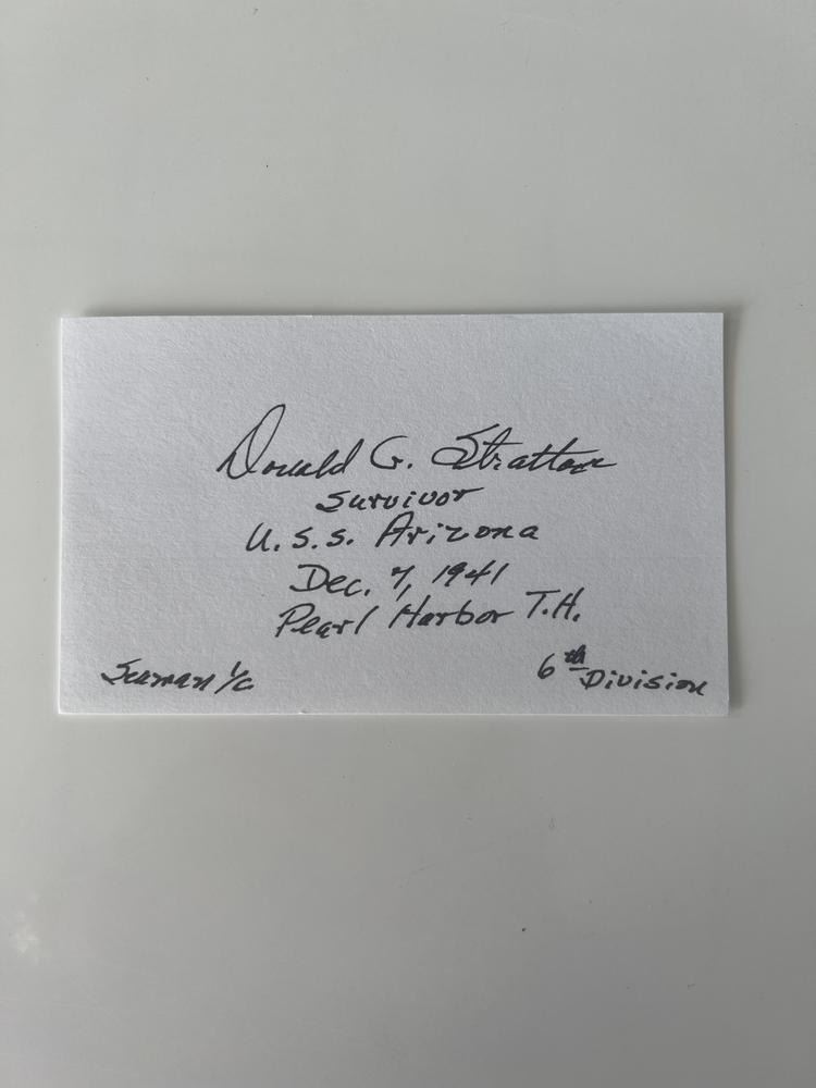 USS Arizona survivor Donald Stratton original signature