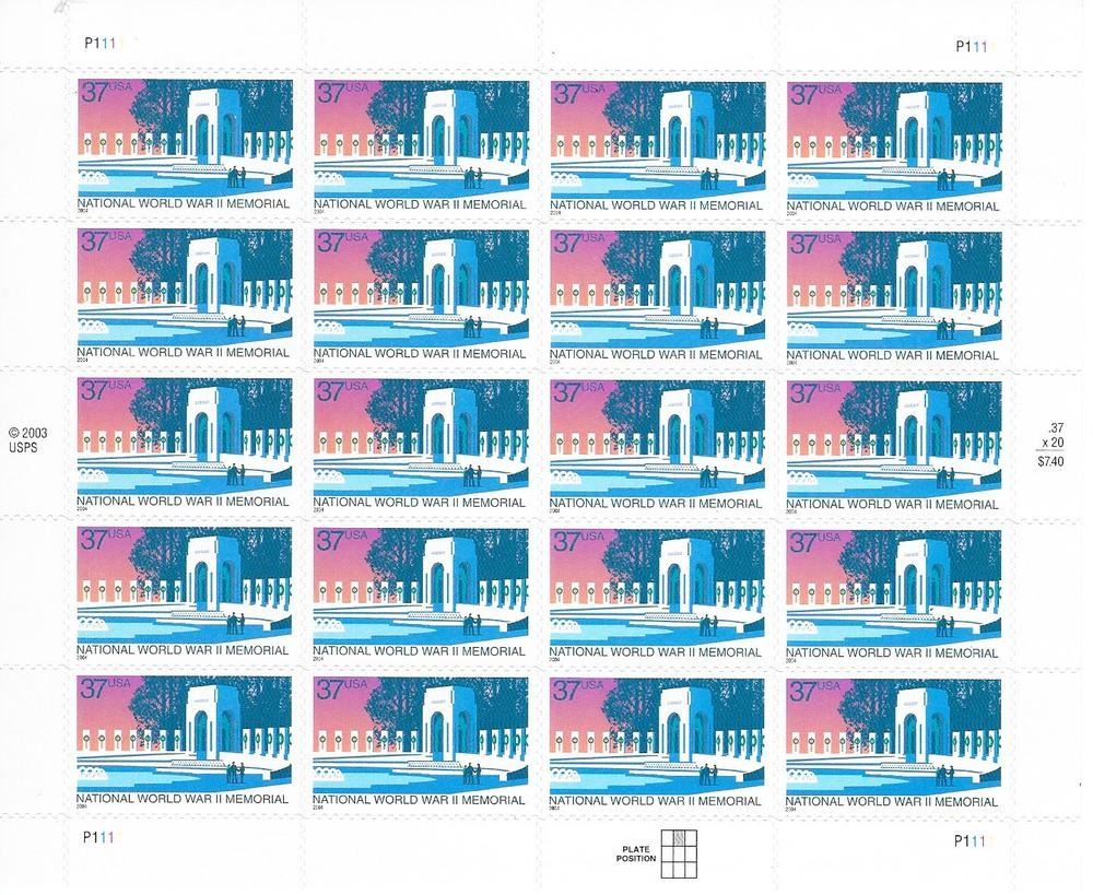 National World War 2 Memorial USA Stamp Sheet