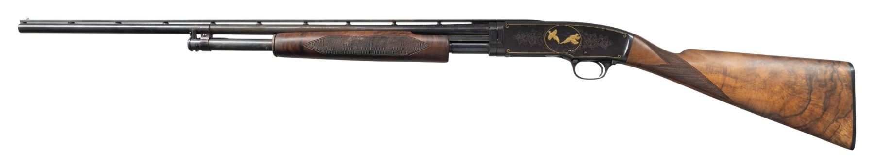 CUSTOM ENGRAVED WINCHESTER MODEL 42 PUMP SHOTGUN. - Poulin Auctions