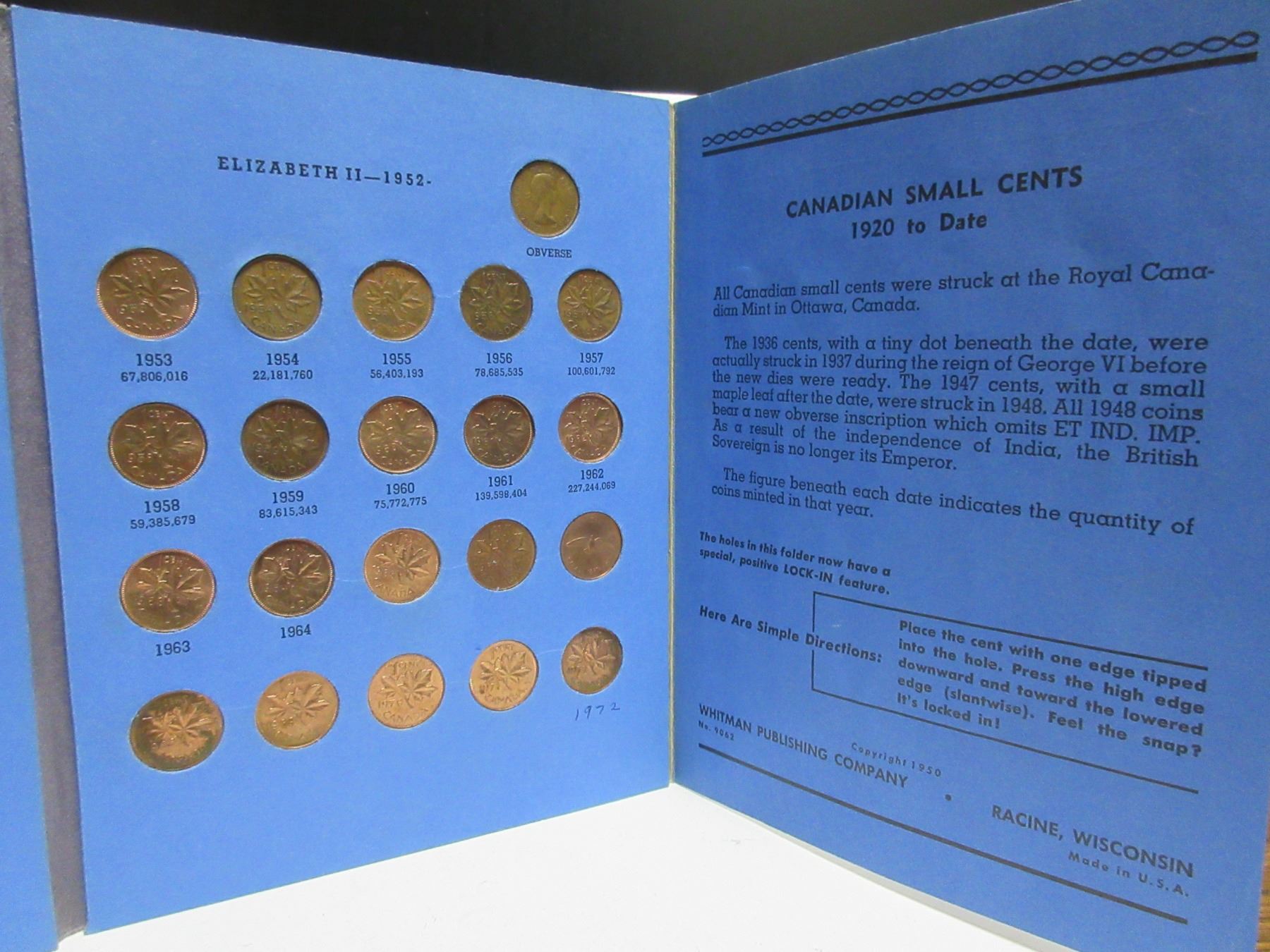 1920-Date Canadian Blue Witman Small Cent 1920-1972 Complete - Schmalz ...