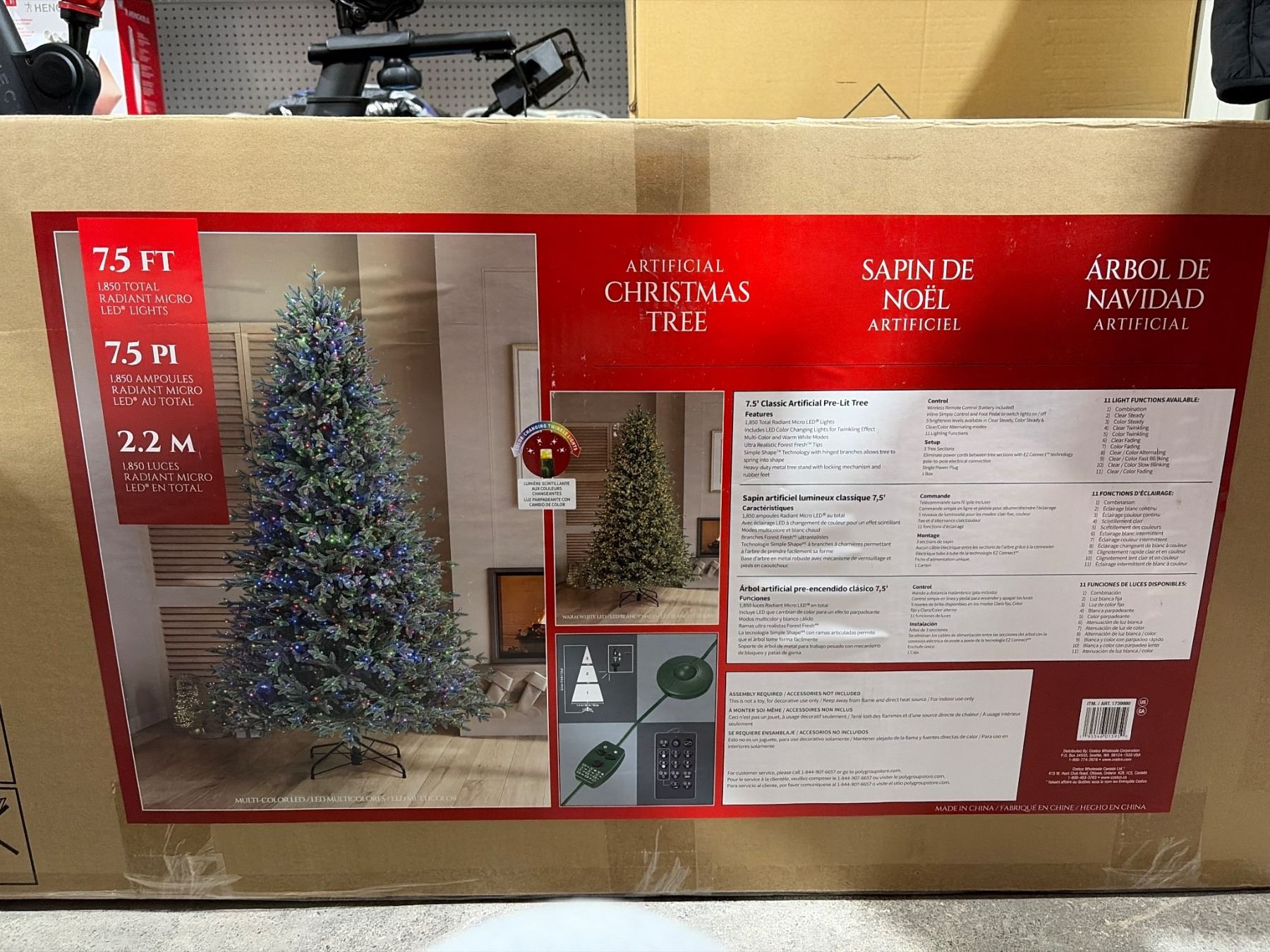 7.5 ft Pre-Lit Aspen EZ Connect Artificial Christmas Tree, 1,850 Color ...