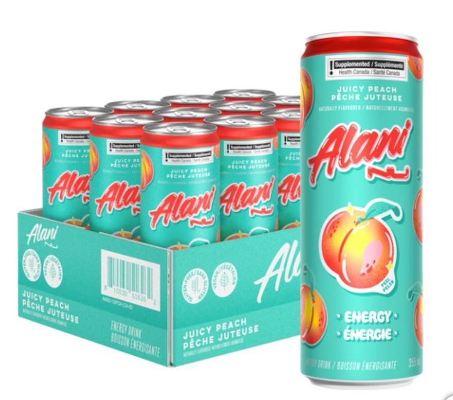 Alani Energy Drink, Juice Peach, 12 x 355 mL Cans