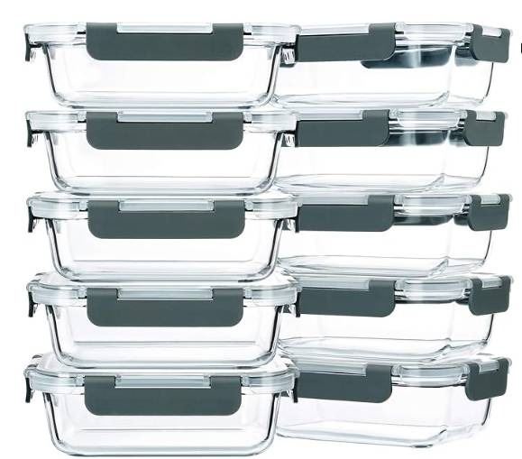 Micro Glass Meal Prep Containers, Set of 10, 22 oz