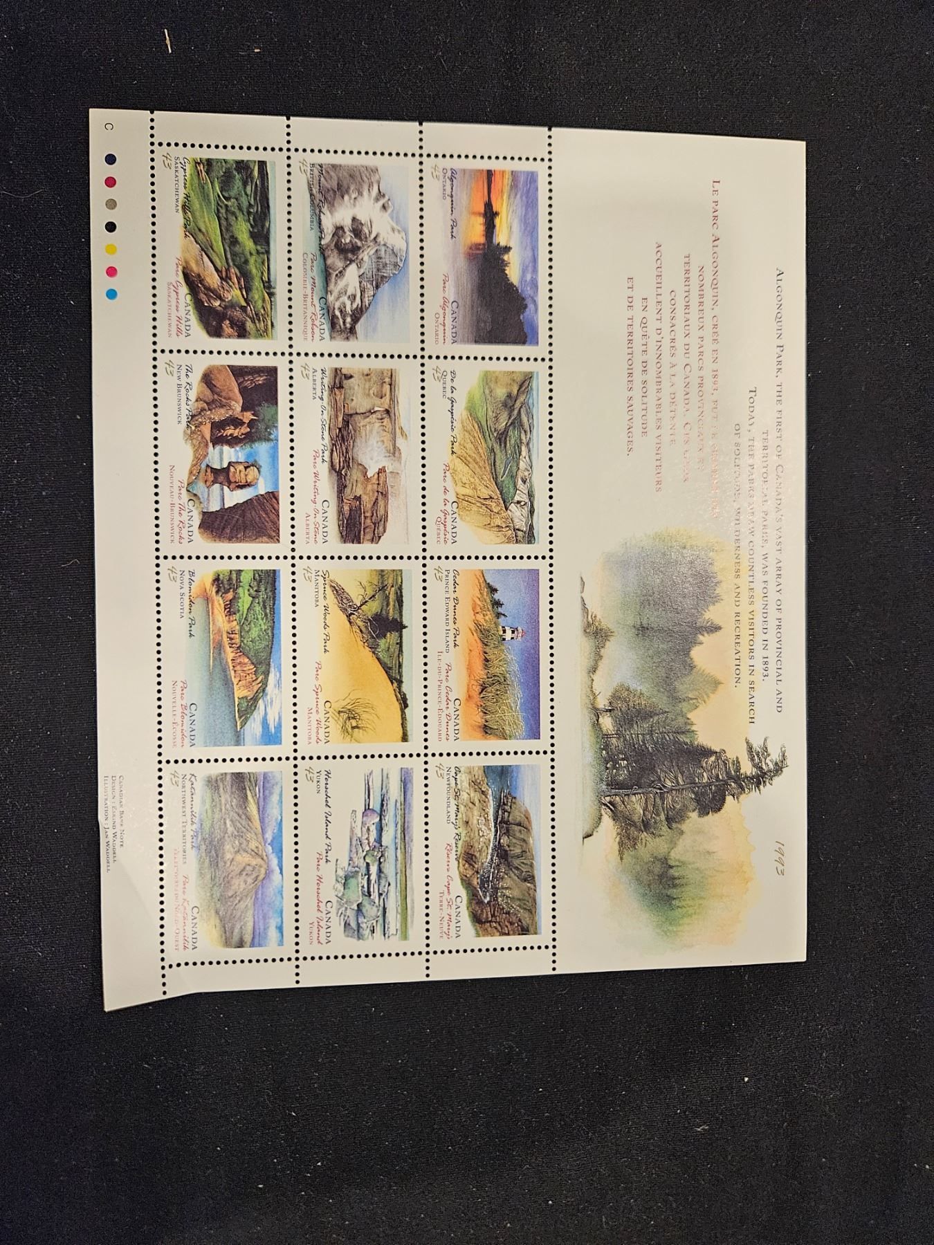 sheet of 1993 Canadian parks stamps