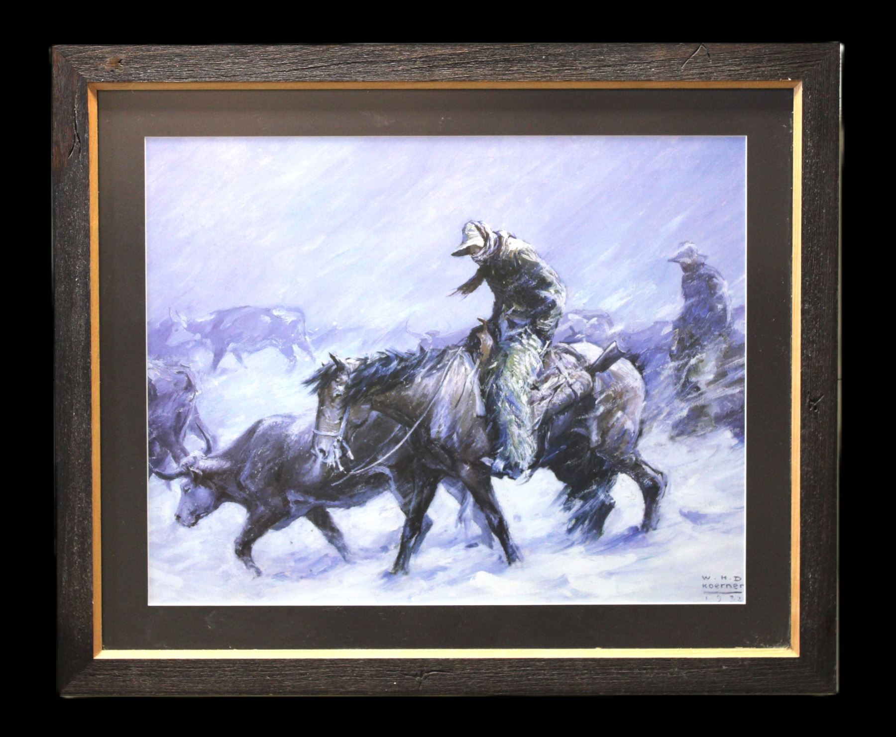 Marked WHD 1932 Cowboy In Blizzard Print- Original In Buffalo Bill ...