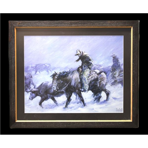 Marked WHD 1932 Cowboy In Blizzard Print- Original In Buffalo Bill ...