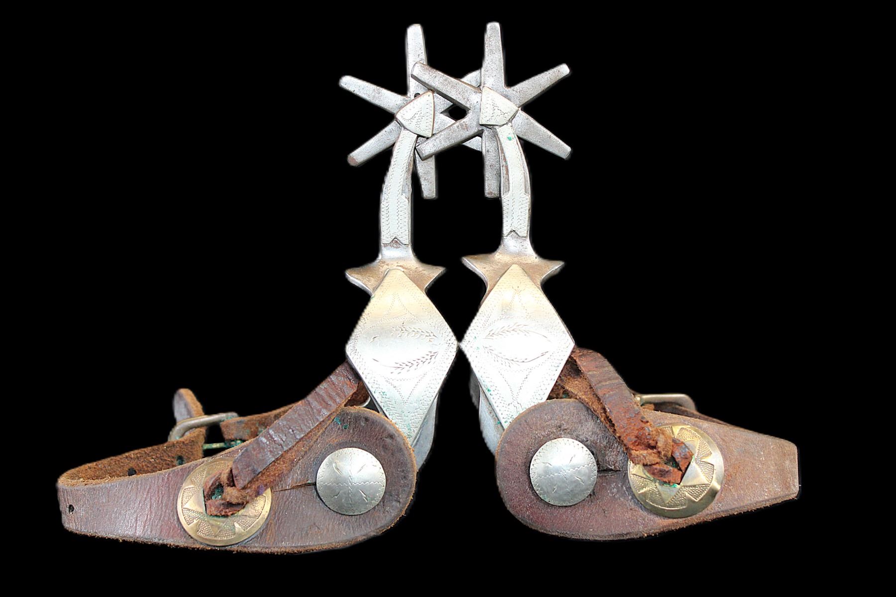 Marked Post Silver Overlaid Spurs- 1.6" Bands- 2.5" Arrow Shanks- 2.5 ...
