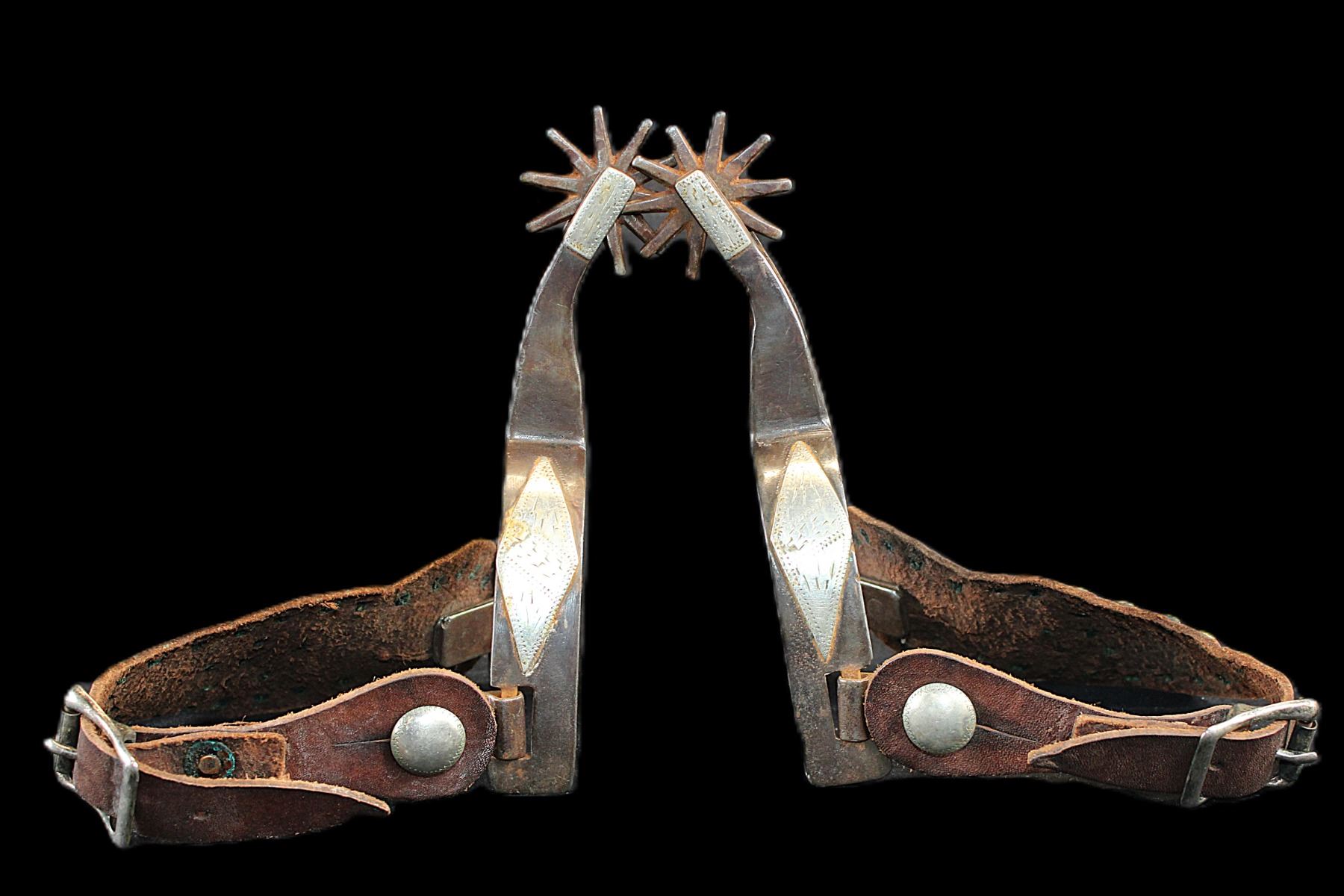 Marked Kelly Bros Double Mounted Silver And Brass Overlaid Spurs- .8 ...