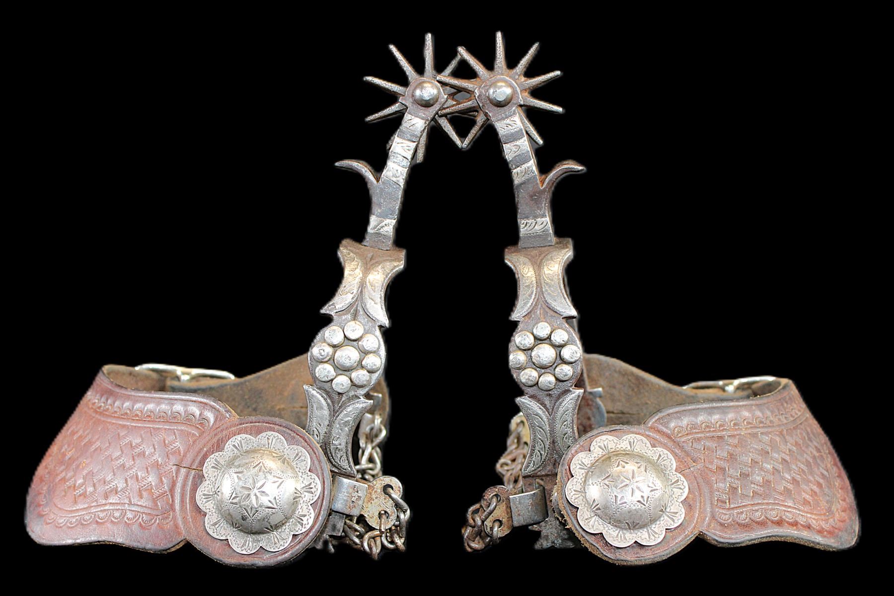 Star Marked Silver Inlaid Spurs- .9" Bands- 2.3" Shanks- 1.7" 10 Point ...
