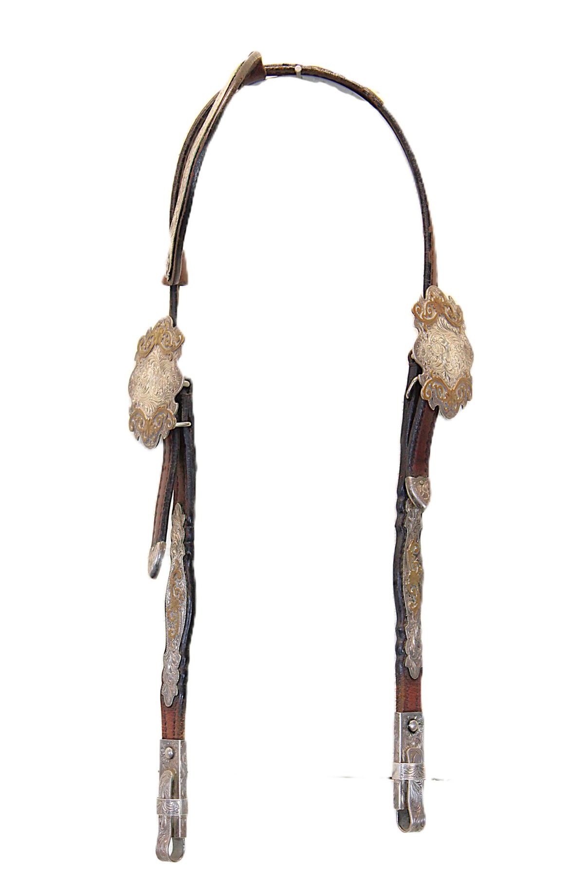 Marked Sterling Overlay One Ear Show Headstall- Hangers- Good Condition