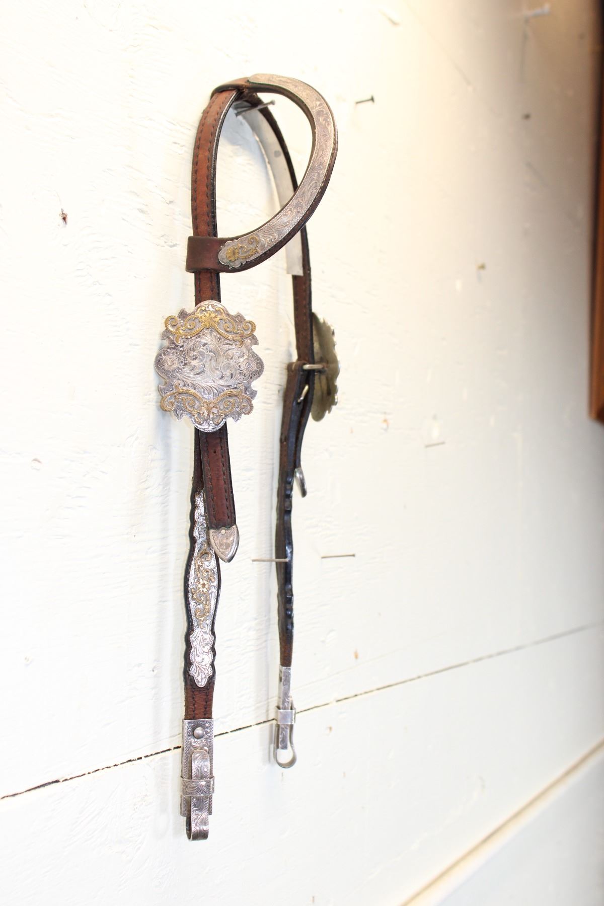 Marked Sterling Overlay One Ear Show Headstall- Hangers- Good Condition
