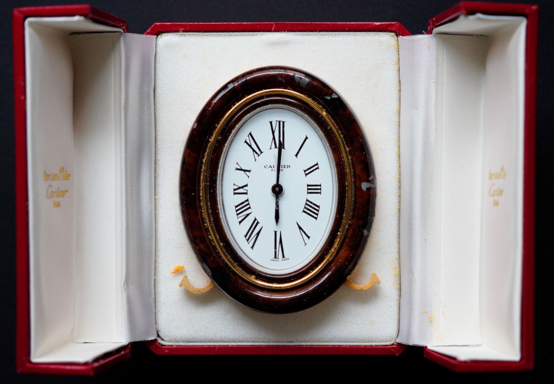 Cartier Baignoire Travel Alarm Clock with wood appeal contour. Housed ...