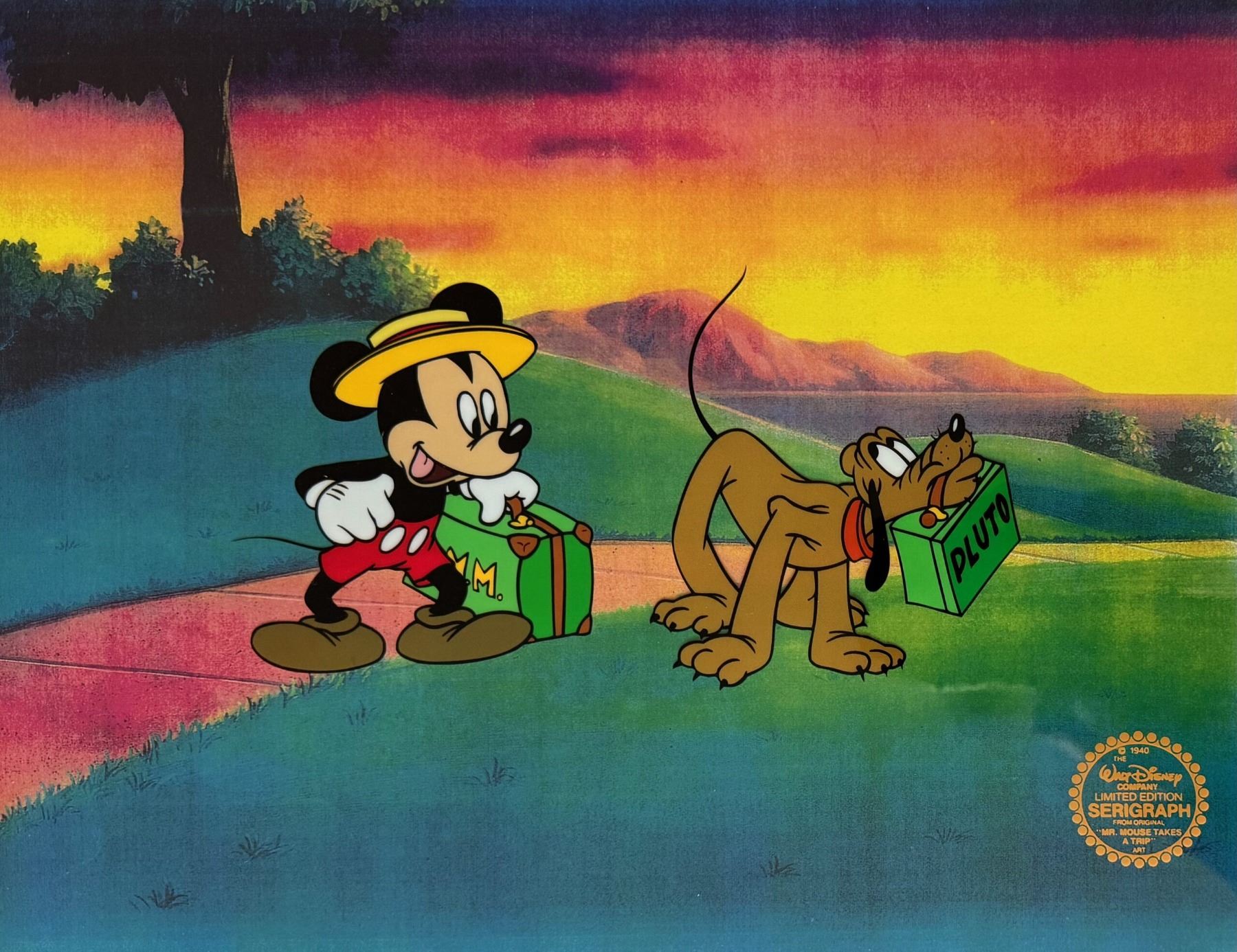Disney MICKEY MOUSE & PLUTO TAKES A TRIP Sericel Animation Art Cel