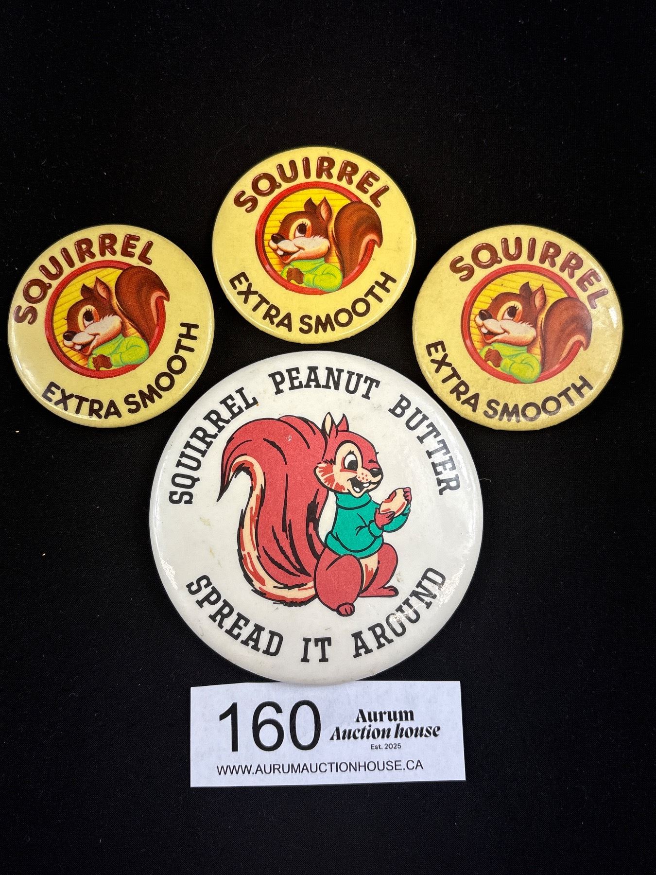 4 Vintage Squirrel Peanut Butter Badges/Pins