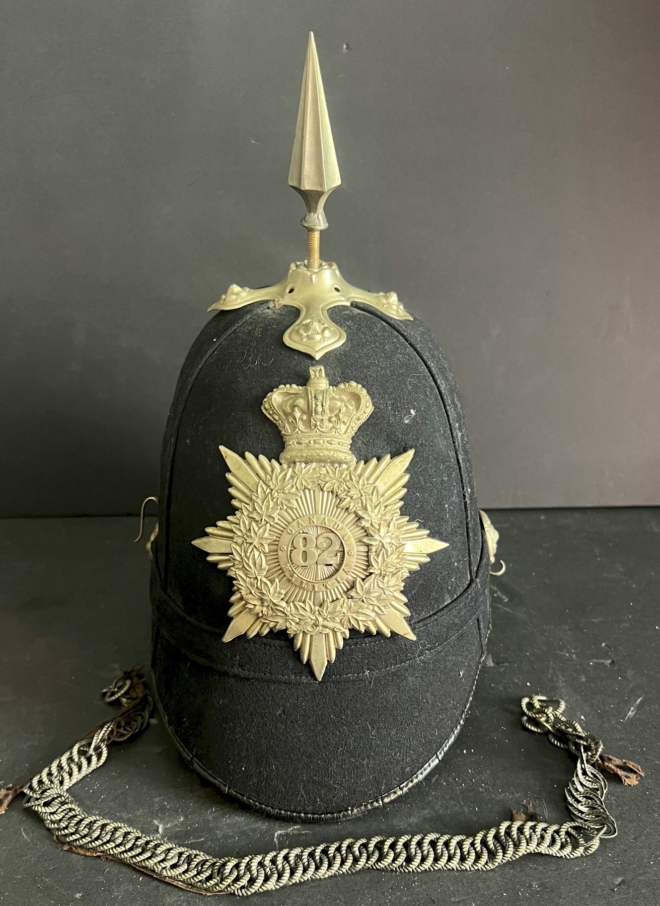 Militaria Head Dress; Canadian 82nd Militia Spiked Black Pith Helmet w ...