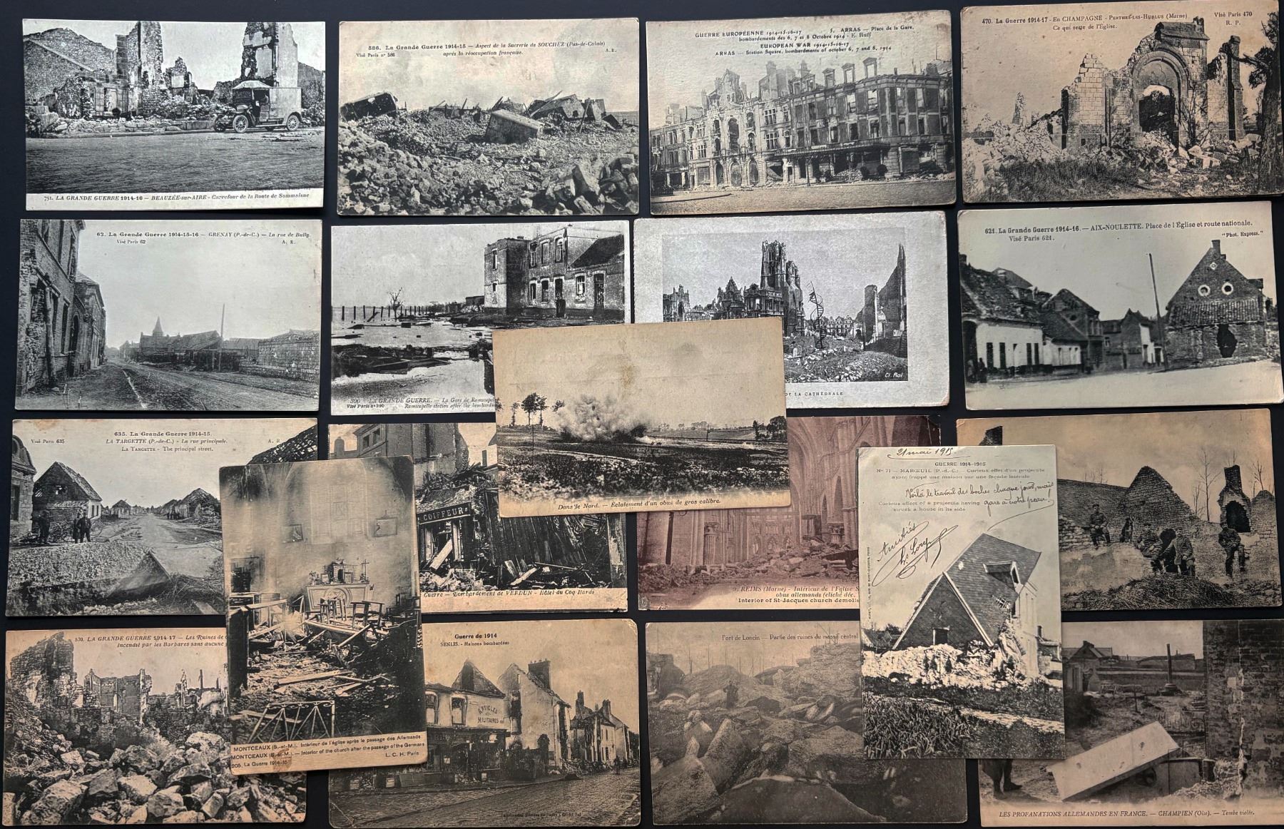 Vintage Postcards; Lot 56 various WW1 Postcards displaying real ...