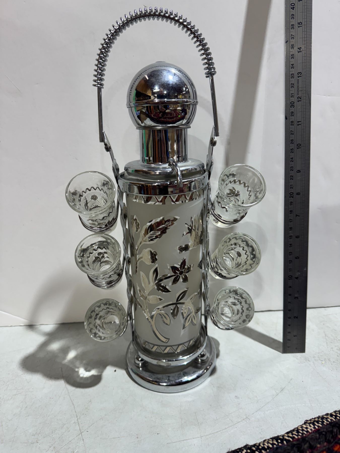 Mid-Century Modern Glenshaw Glassworks liquor pump decanter set with a ...