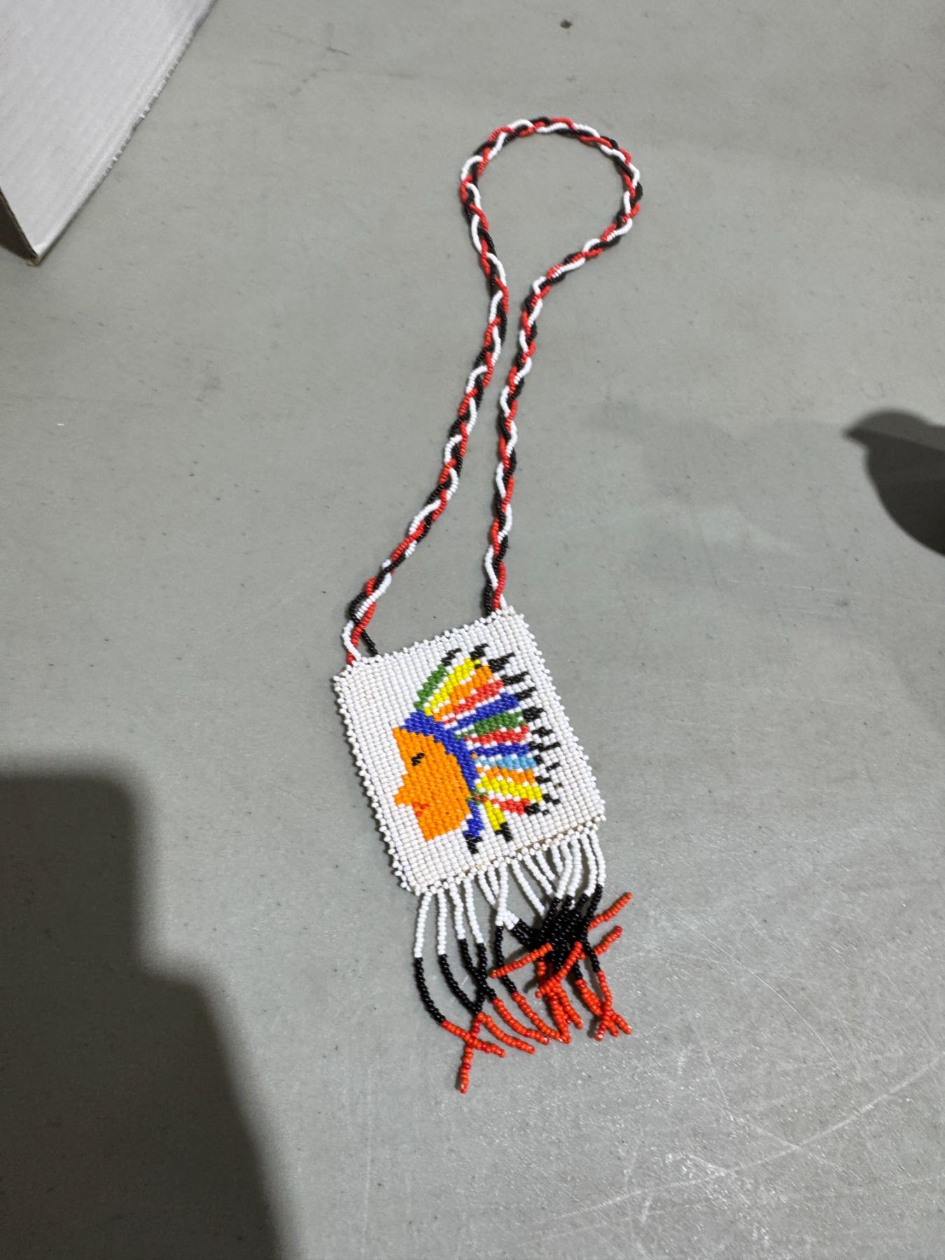 Vintage first nation seed bead, chief medallion necklace