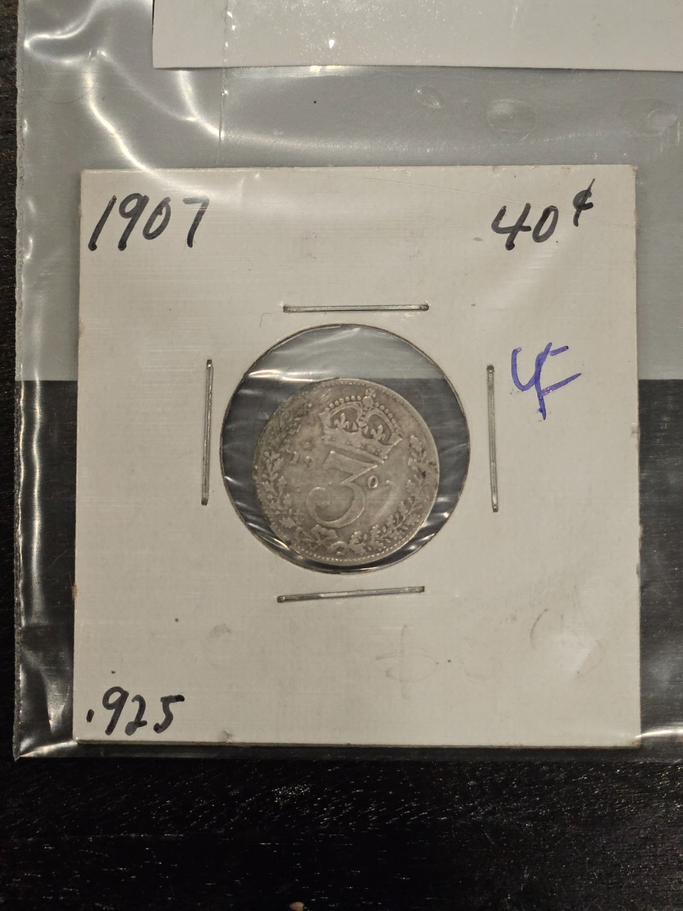1907 UK Silver 3 pences coin