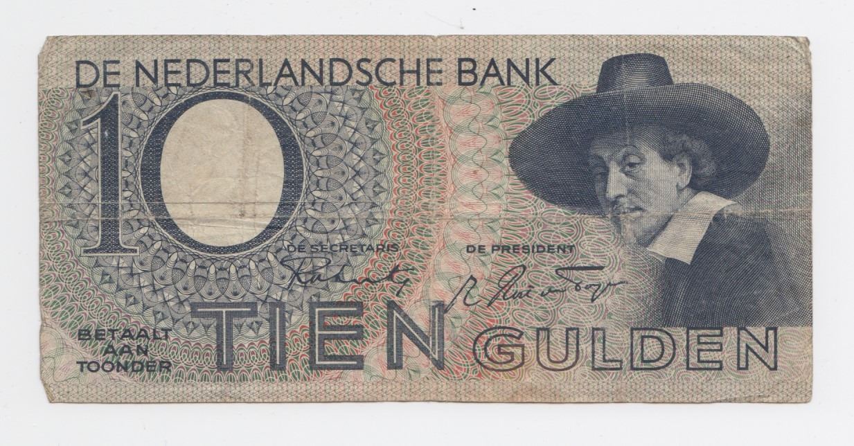1943 Netherlands 10 Gulden Note