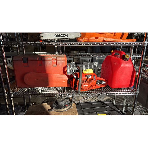 20L JERRY CAN, HUSQVARNA GAS CHAIN SAW W/BLADE COVER & HUSQVARNA TOOL ...