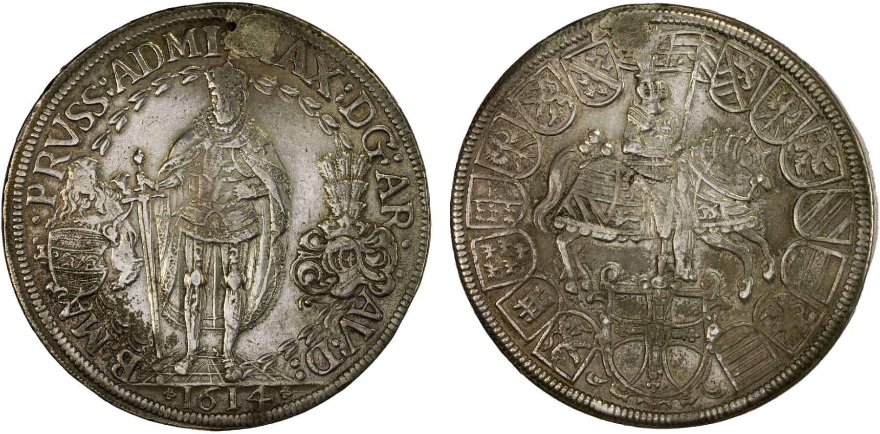 TEUTONIC ORDER: Maximilian I, 1590-1618, AR 2 thaler (56.60g), 1614 ...