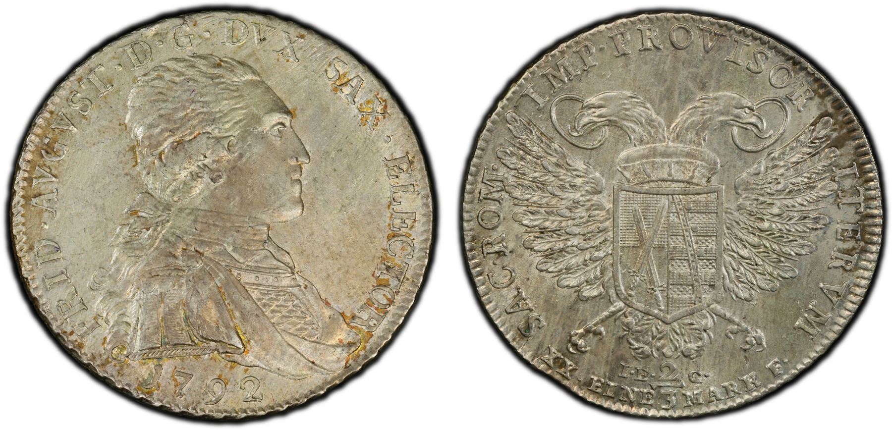 SAXONY: Friedrich August III, 1763-1806, AR 2/3 thaler, Dresden, 1792 ...