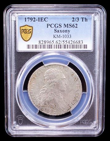 SAXONY: Friedrich August III, 1763-1806, AR 2/3 thaler, Dresden, 1792 ...