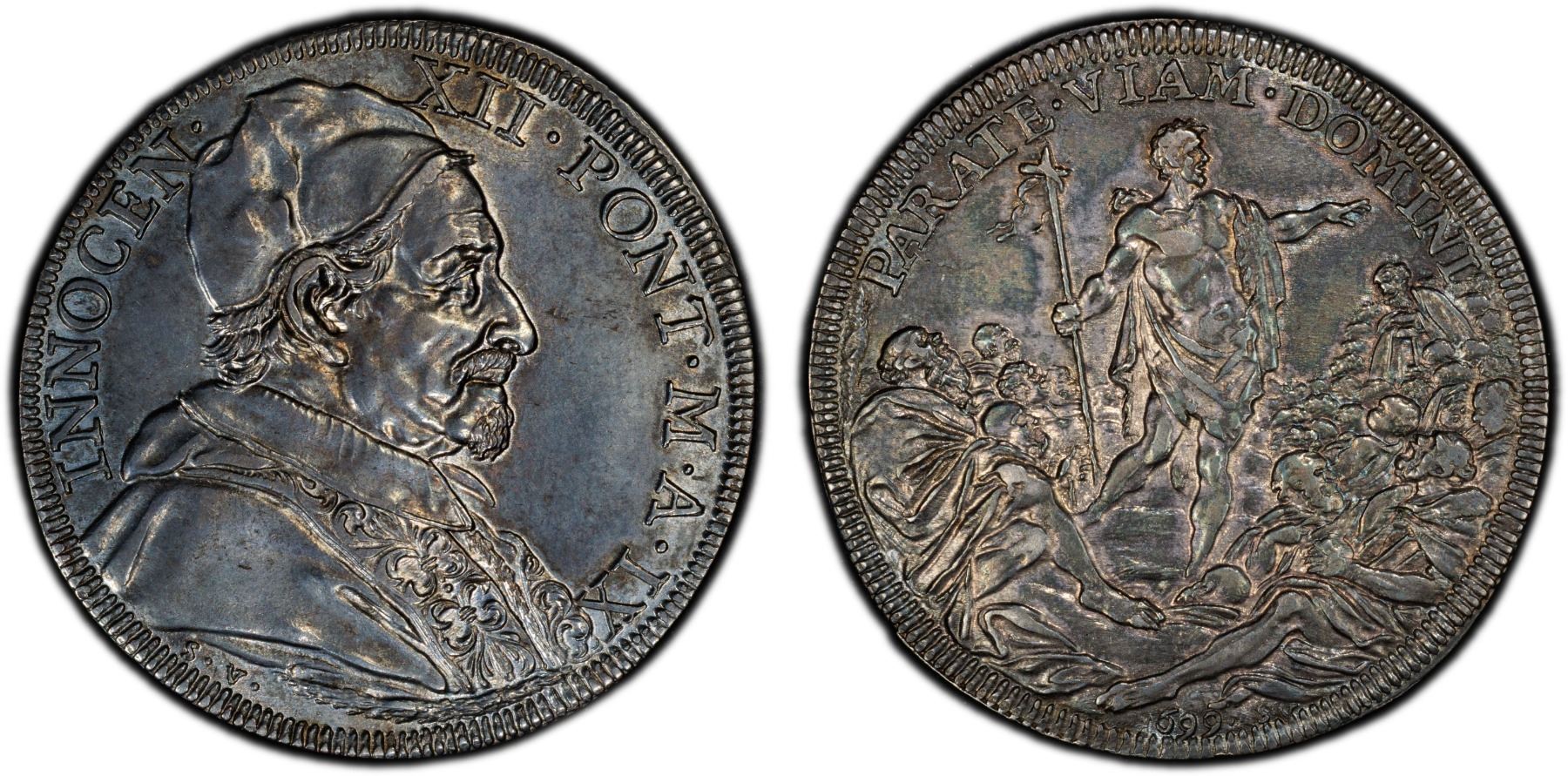 ITALY: PAPAL STATES: Innocent XII, 1691-1700, AR 1/2 piastra, Rome ...