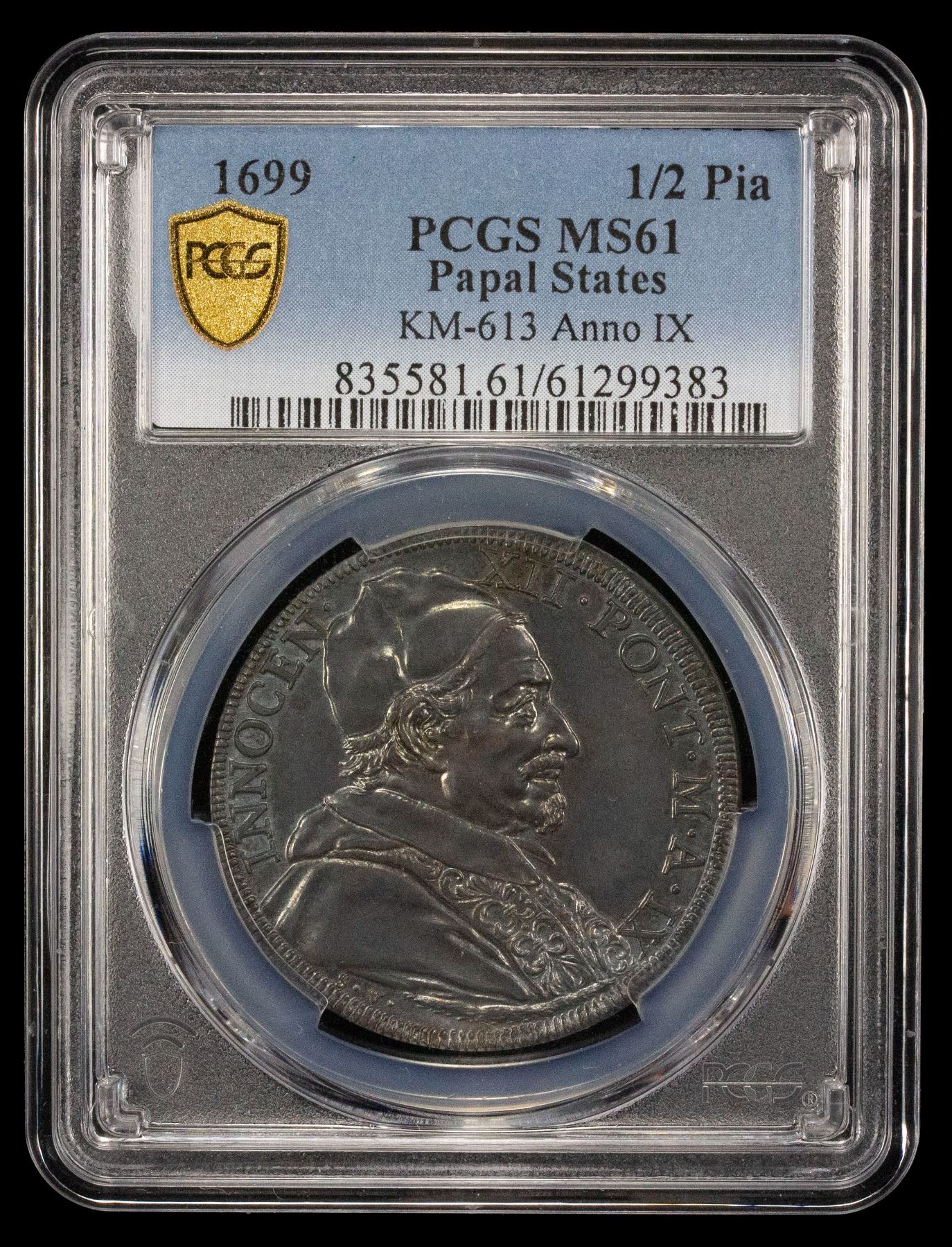 ITALY: PAPAL STATES: Innocent XII, 1691-1700, AR 1/2 piastra, Rome ...