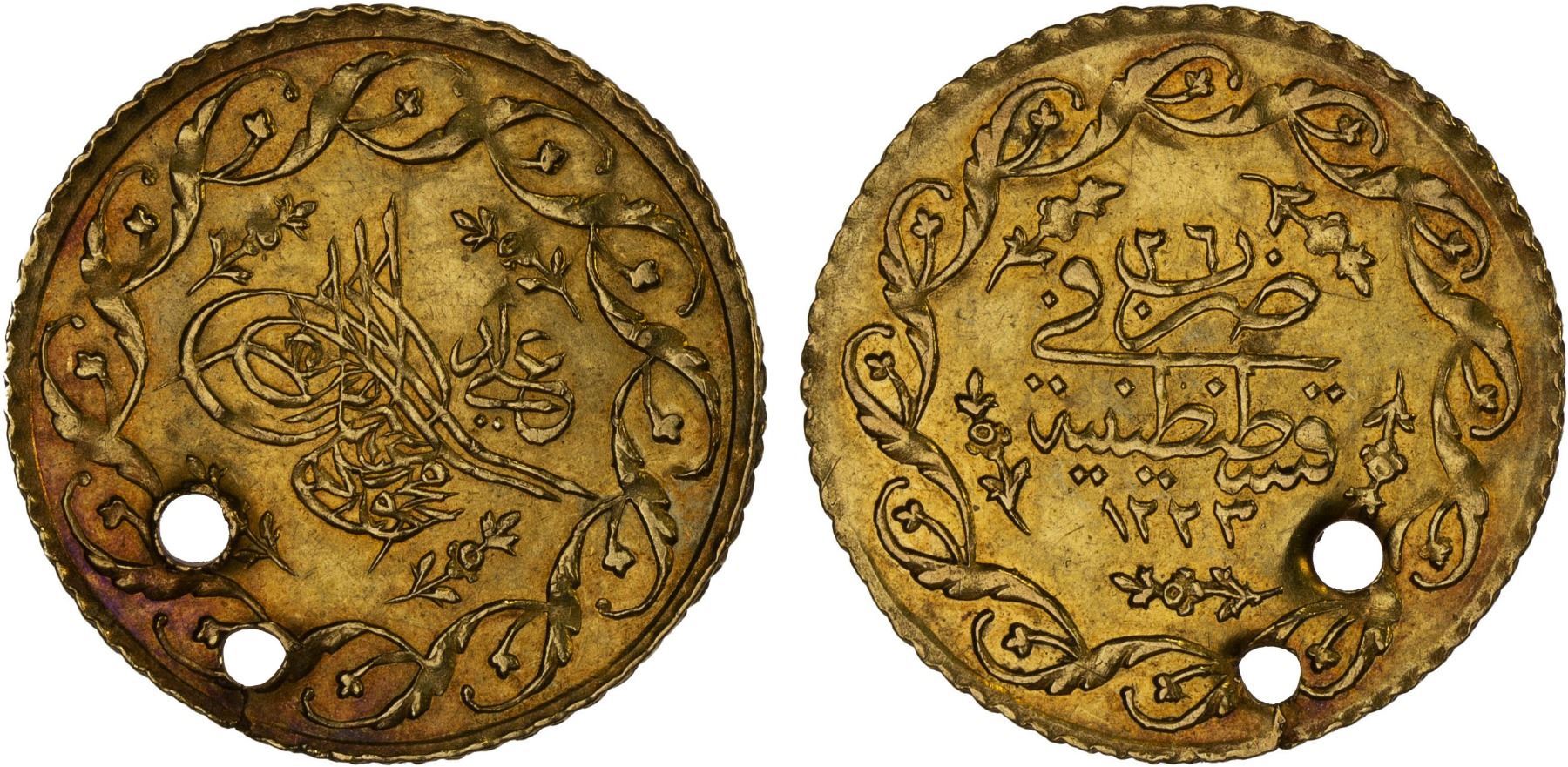 OTTOMAN: TURKEY: Mahmud II, 1808-1839, AV cedid mahmudiye (1.56g ...