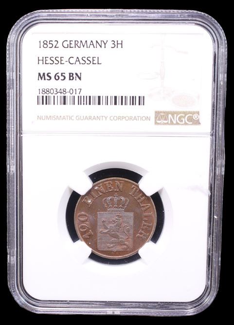 HESSE-CASSEL: Friedrich Wilhelm I, 1847-1866, AE 3 heller, 1852, PCGS ...