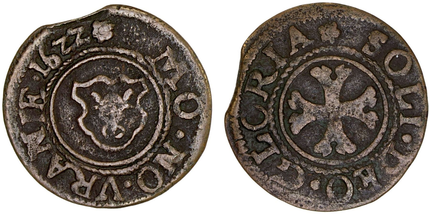 SWITZERLAND: URI: Canton, AE kreuzer, 16ZZ, F-VF - Stephen Album Rare Coins