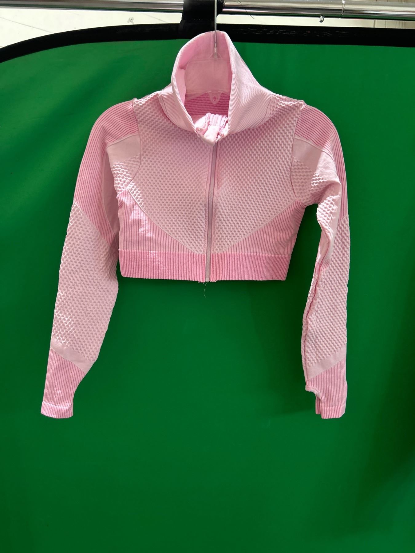 Three-Piece Pink Activewear Set – Jacket, Sports Bra, and Leggings – Size M