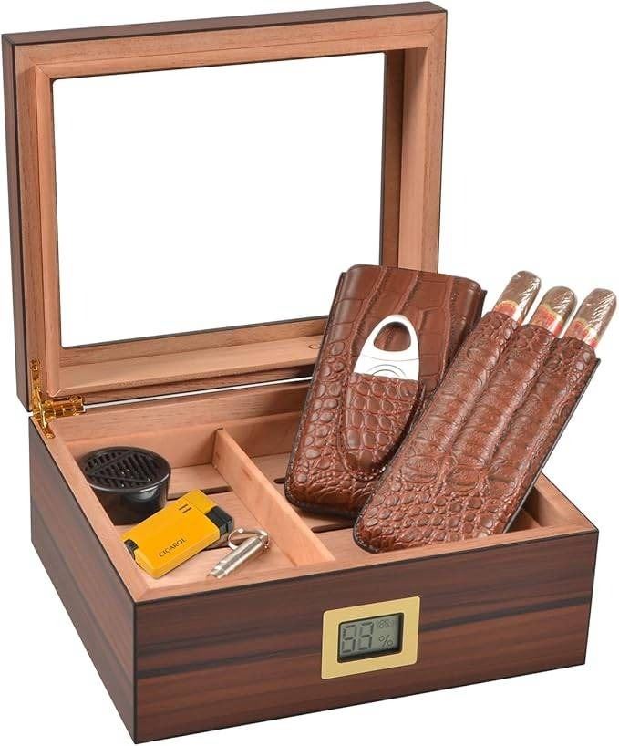 Cigarol Wooden Cigar Humidor with Accessories and Hygrometer