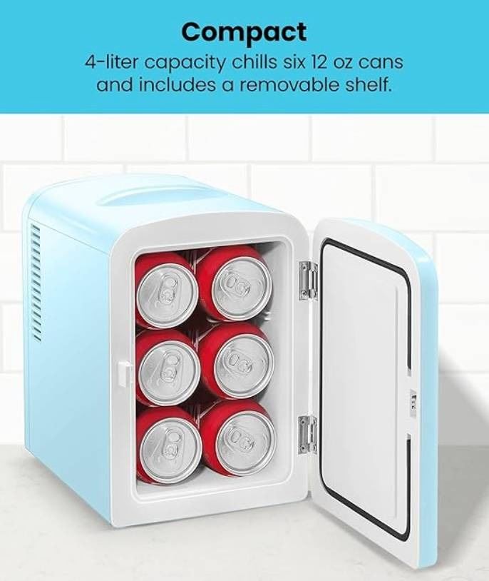 Chefman – Iceman Mini Fridge, 4 Liter/6 Can, Portable, Provides Compact ...