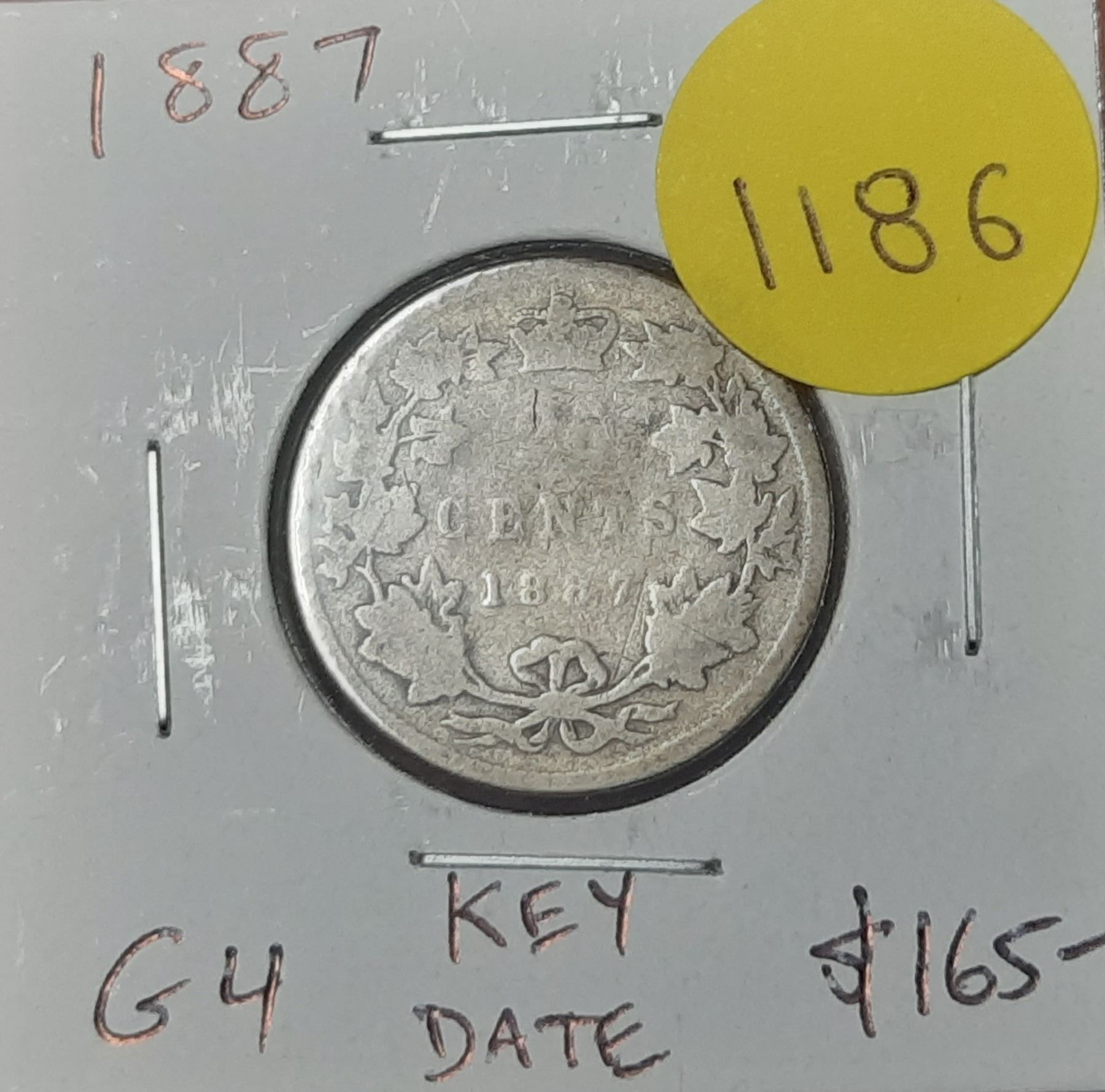 1887 Canadian Victorian Silver 25 Cents. G4. Key Date. - Schmalz Auctions