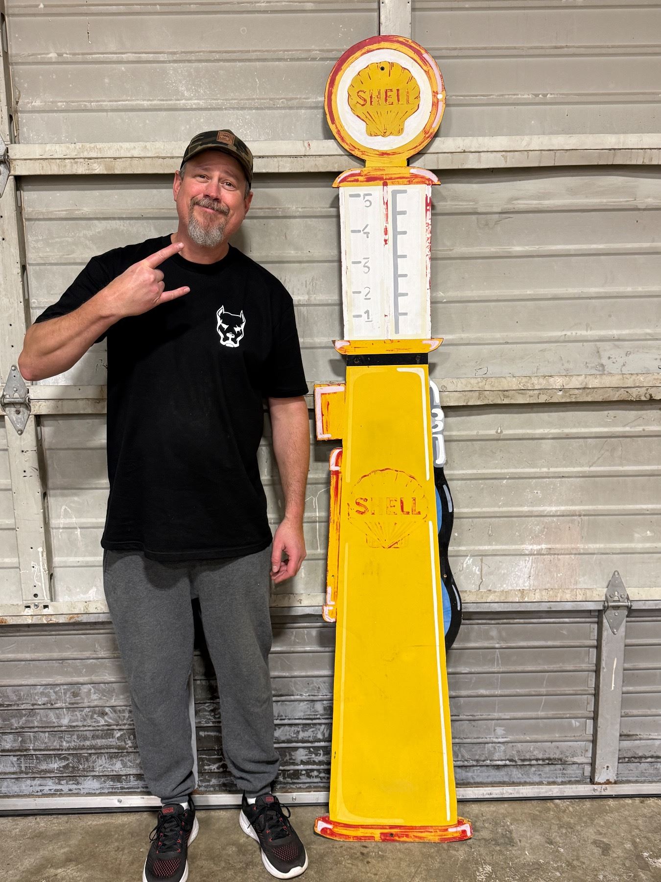 Vintage Handmade Shell Bowser Style Wooden Gas Pump Sign