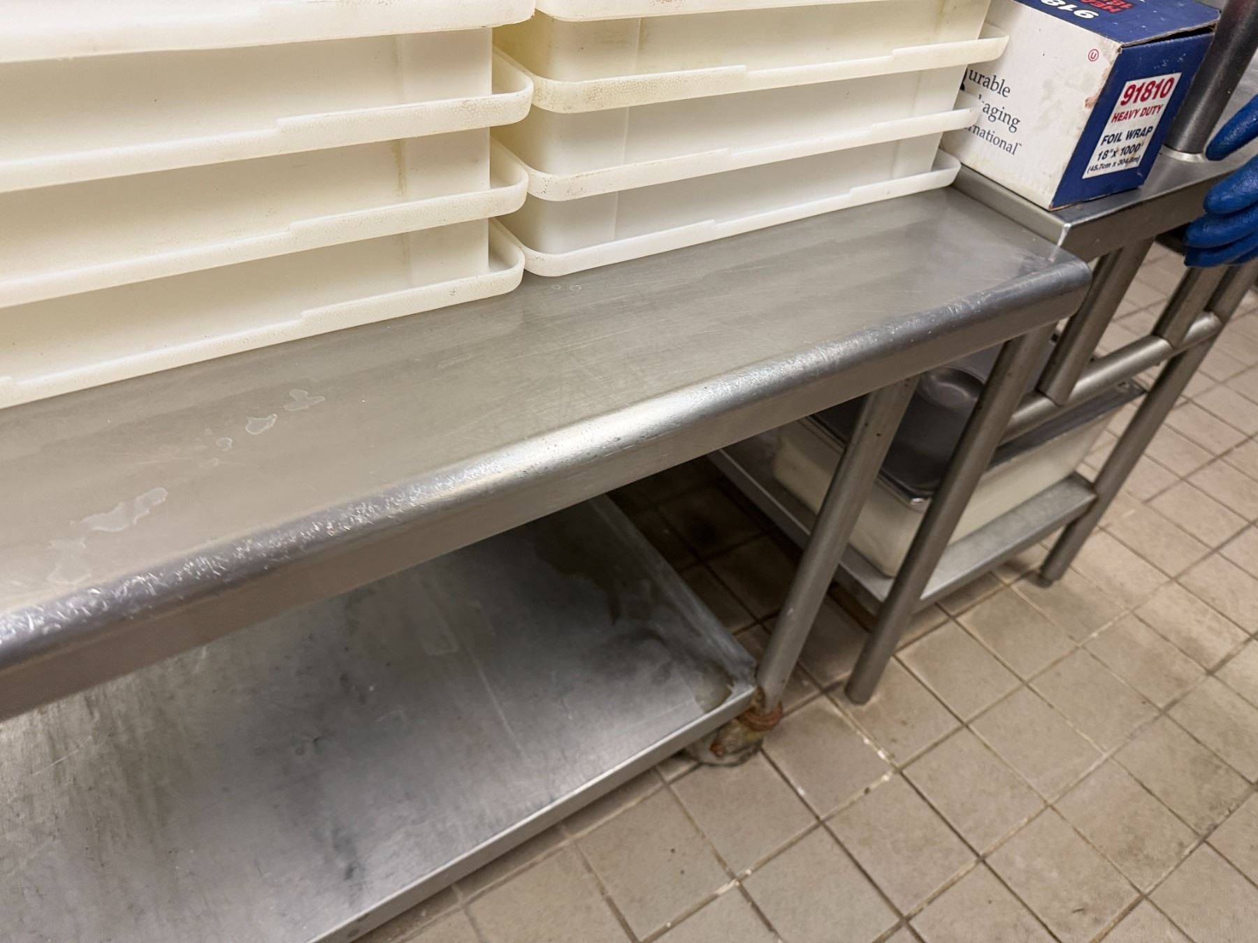 Metal Work Table on Wheels w/ Undershelf 96" x 37" x 36"H (contents not ...