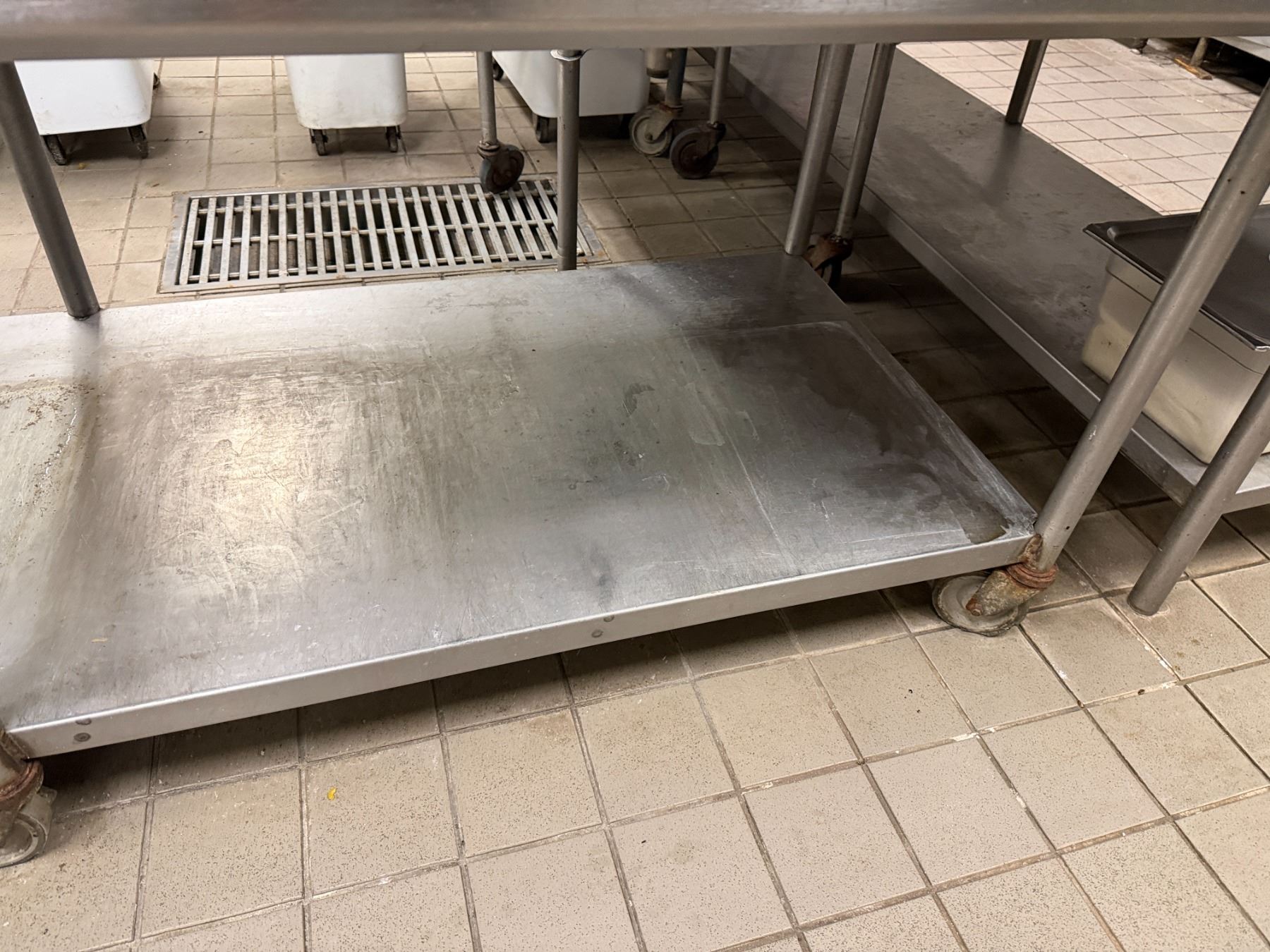 Metal Work Table on Wheels w/ Undershelf 96" x 37" x 36"H (contents not ...