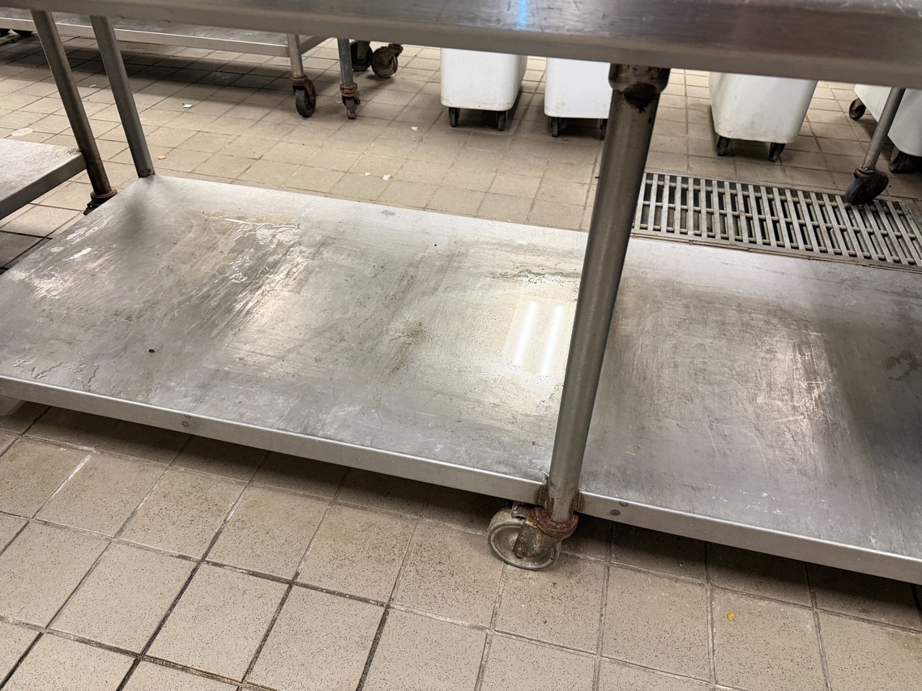 Metal Work Table on Wheels w/ Undershelf 96" x 37" x 36"H (contents not ...