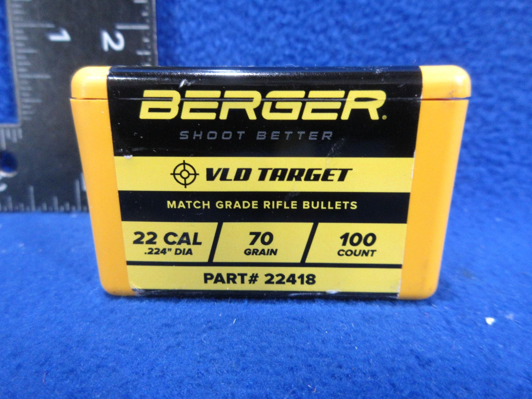22 Cal. .224" 70gr VLD Target Berger Bullets - Sealed Box of 100