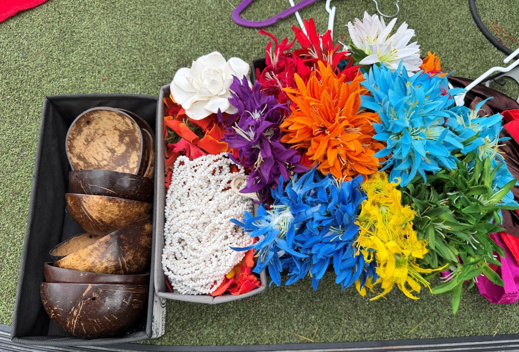 Multiple Costume Accessories: Flowers, Coconut Shell Halves, Shell Lei, etc