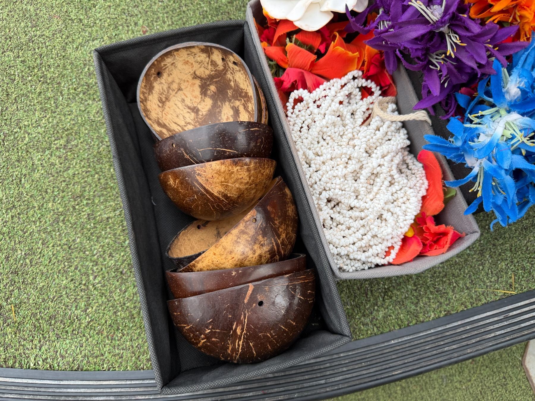 Multiple Costume Accessories: Flowers, Coconut Shell Halves, Shell Lei, etc