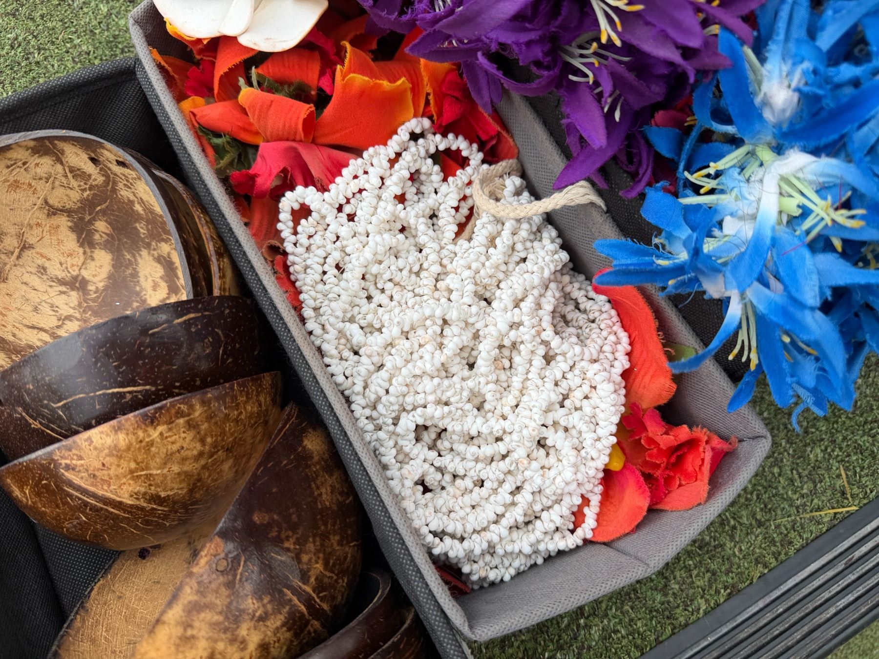 Multiple Costume Accessories: Flowers, Coconut Shell Halves, Shell Lei, etc