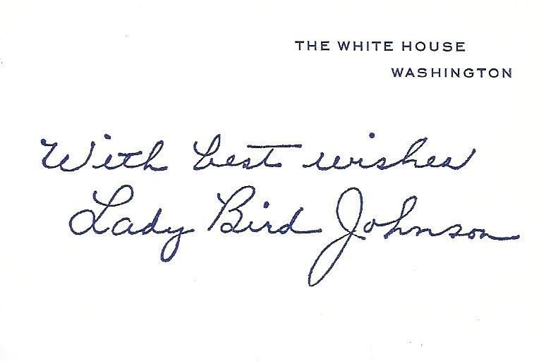 First Lady Lady Bird Johnson signed White House card
