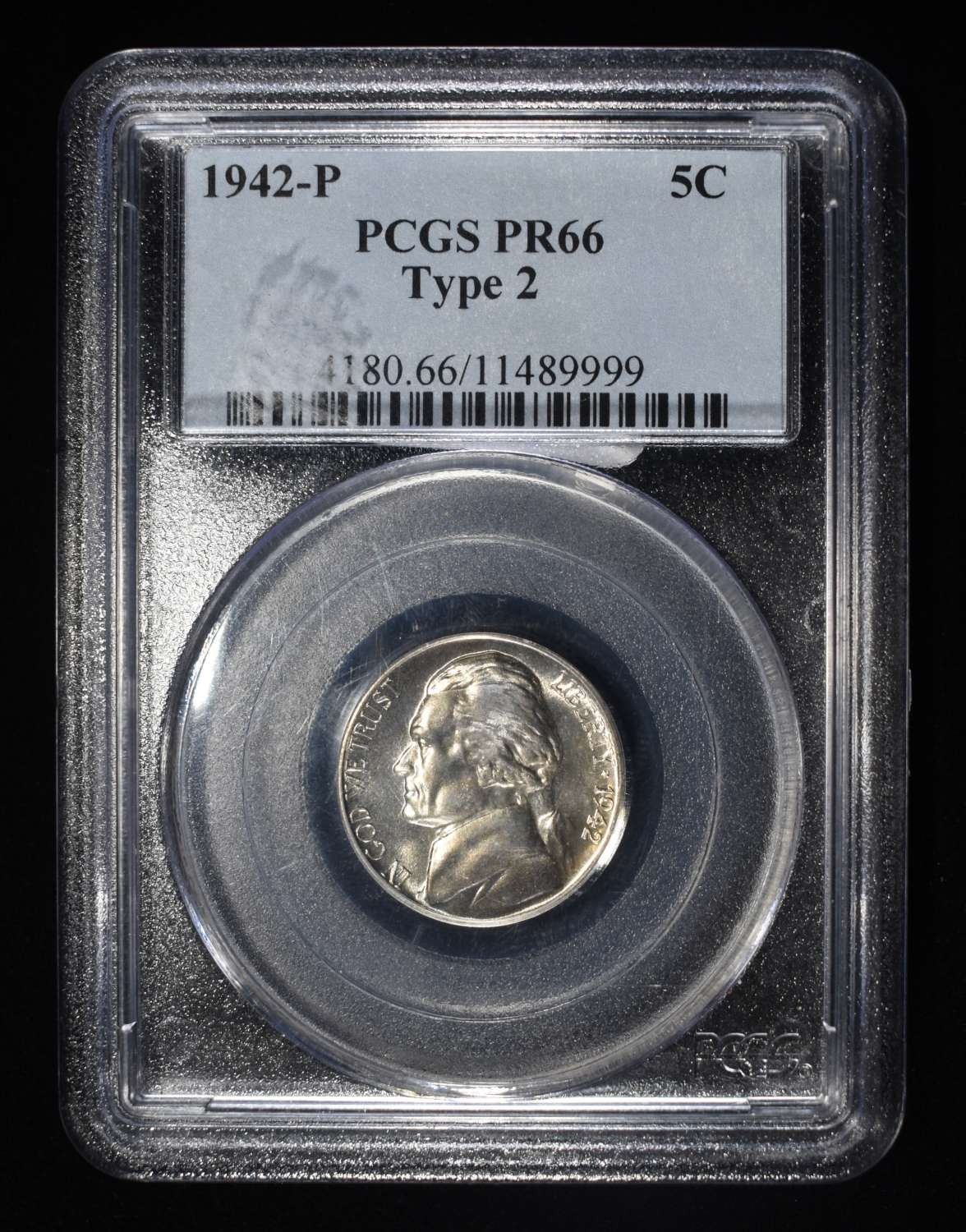 1942-P JEFFERSON NICKEL TYPE 2 PCGS PR66