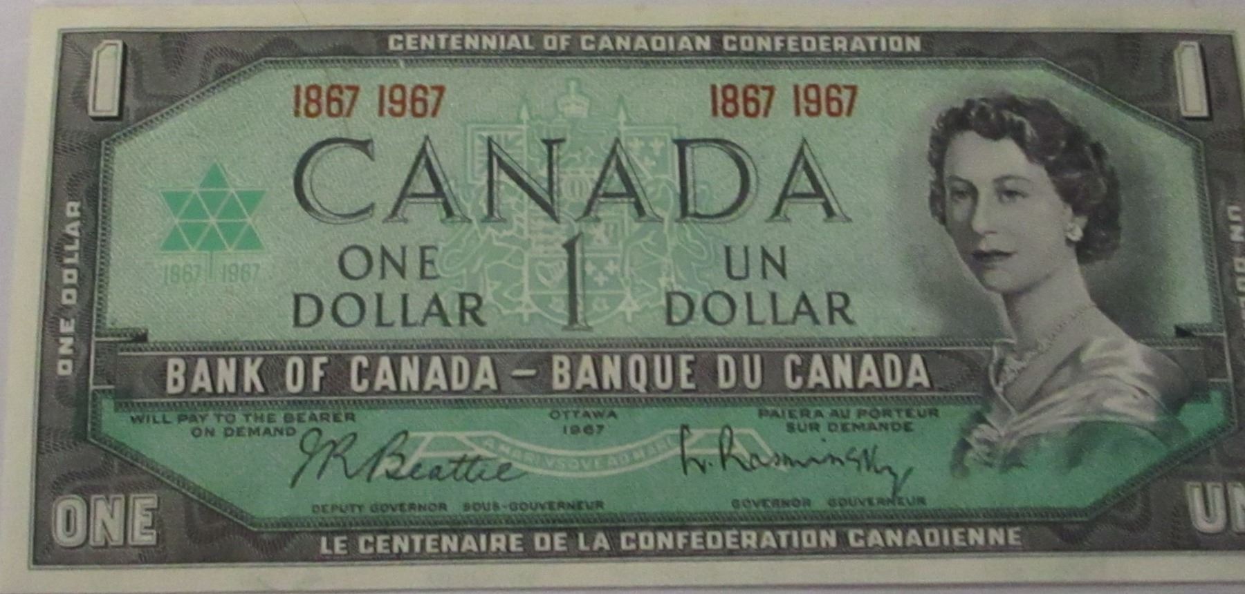 1967 NO SERIAL NUMBER CRISP UNCIRCULATED CANADA $1 BILL
