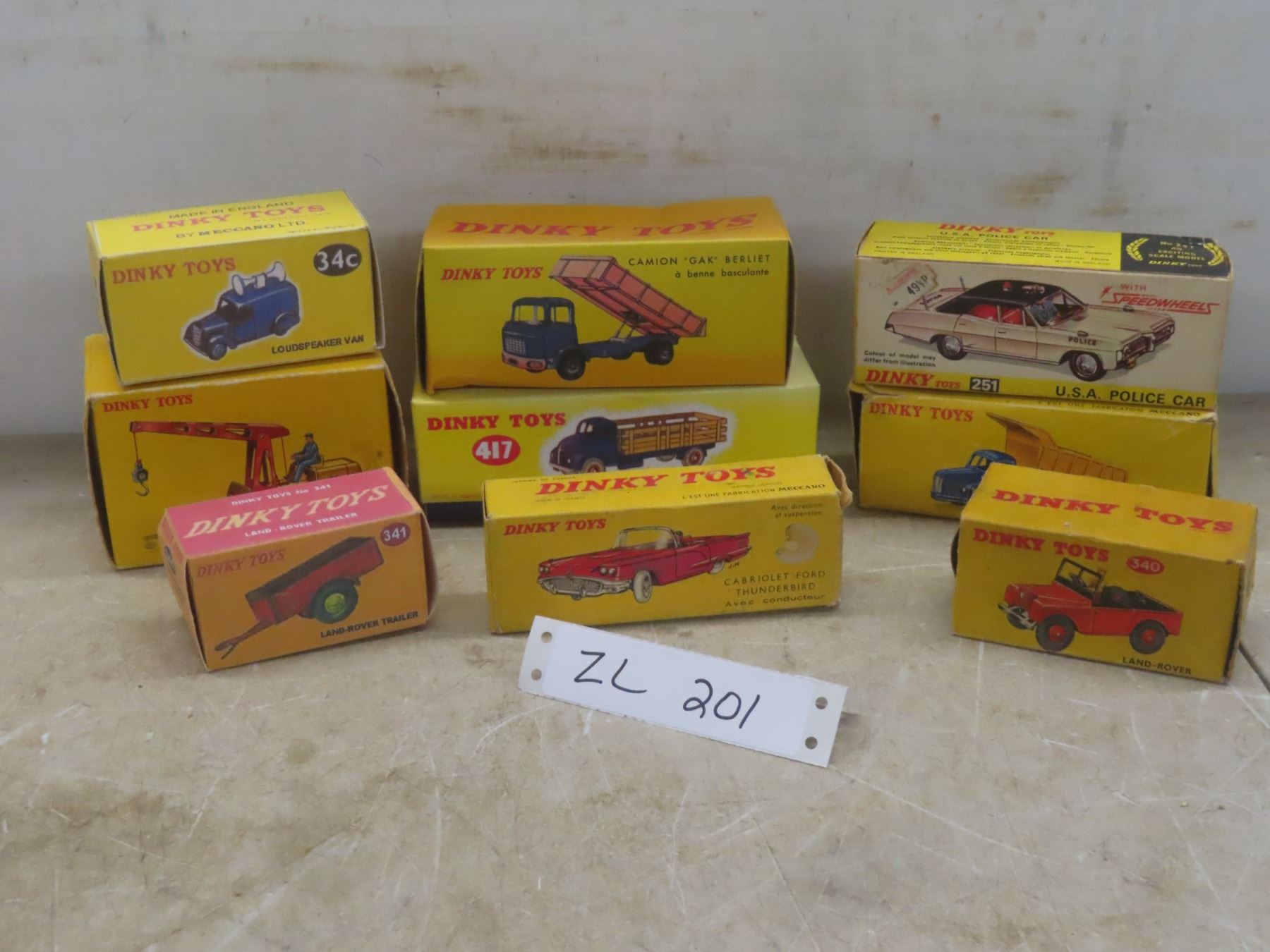 Nine Vintage Dinky Toy Empty Boxes